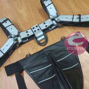 Men's Leather Bulldog Harness Body Armor Chest Harness Elastic Jock O-ring Red, Men Genuine ...