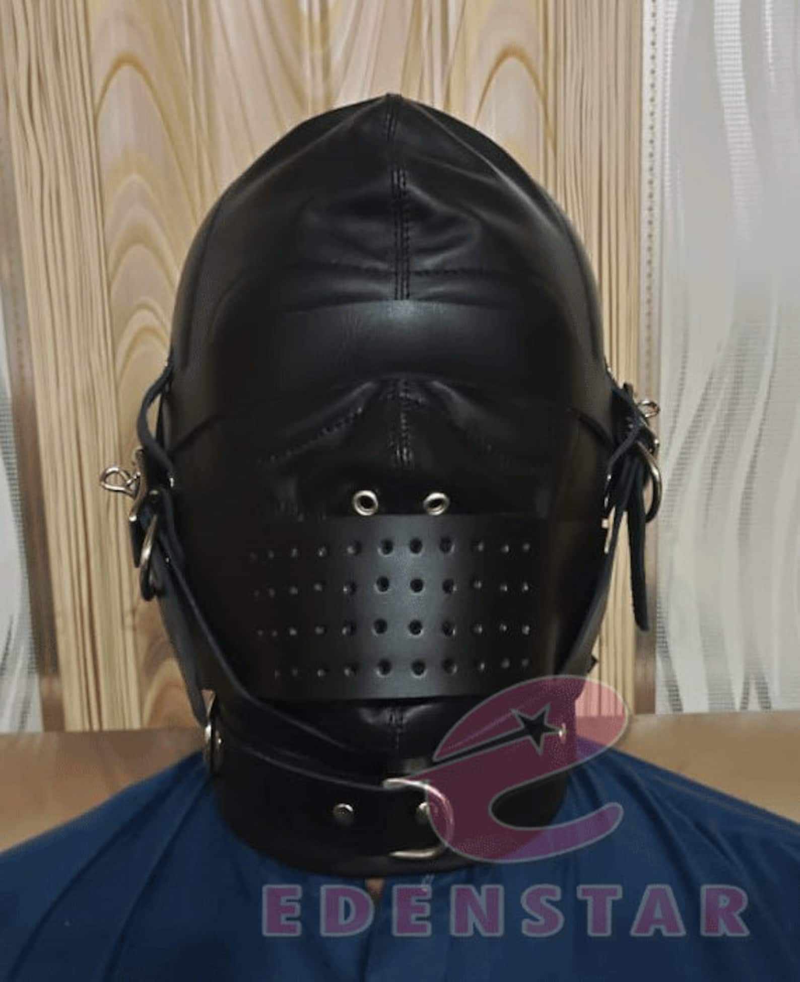 Men 100% Real Cowhide Leather Mask, Leather Full Face Hood Costume ...