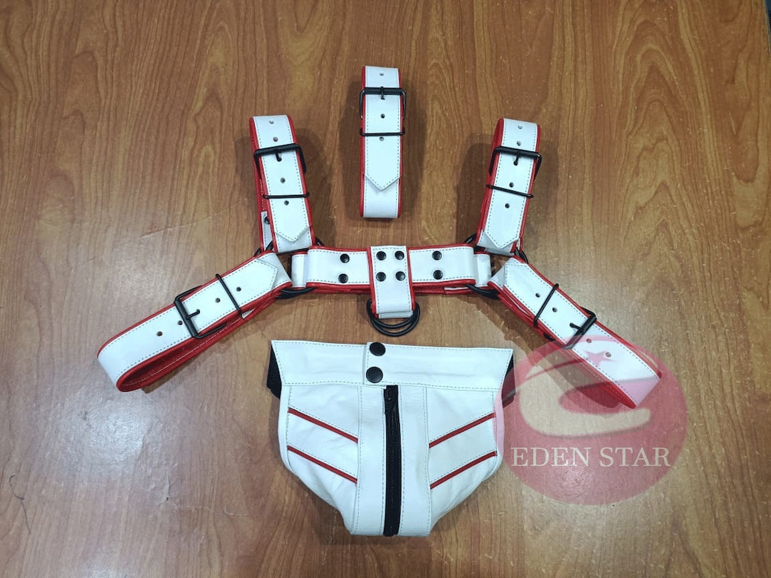 Mens Hardline Leather Bulldog Harness Fetish Harness Elastic Jock Strap ...