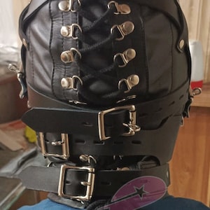 Men 100% Real Cowhide Leather Mask, Leather Full Face Hood Costume ...