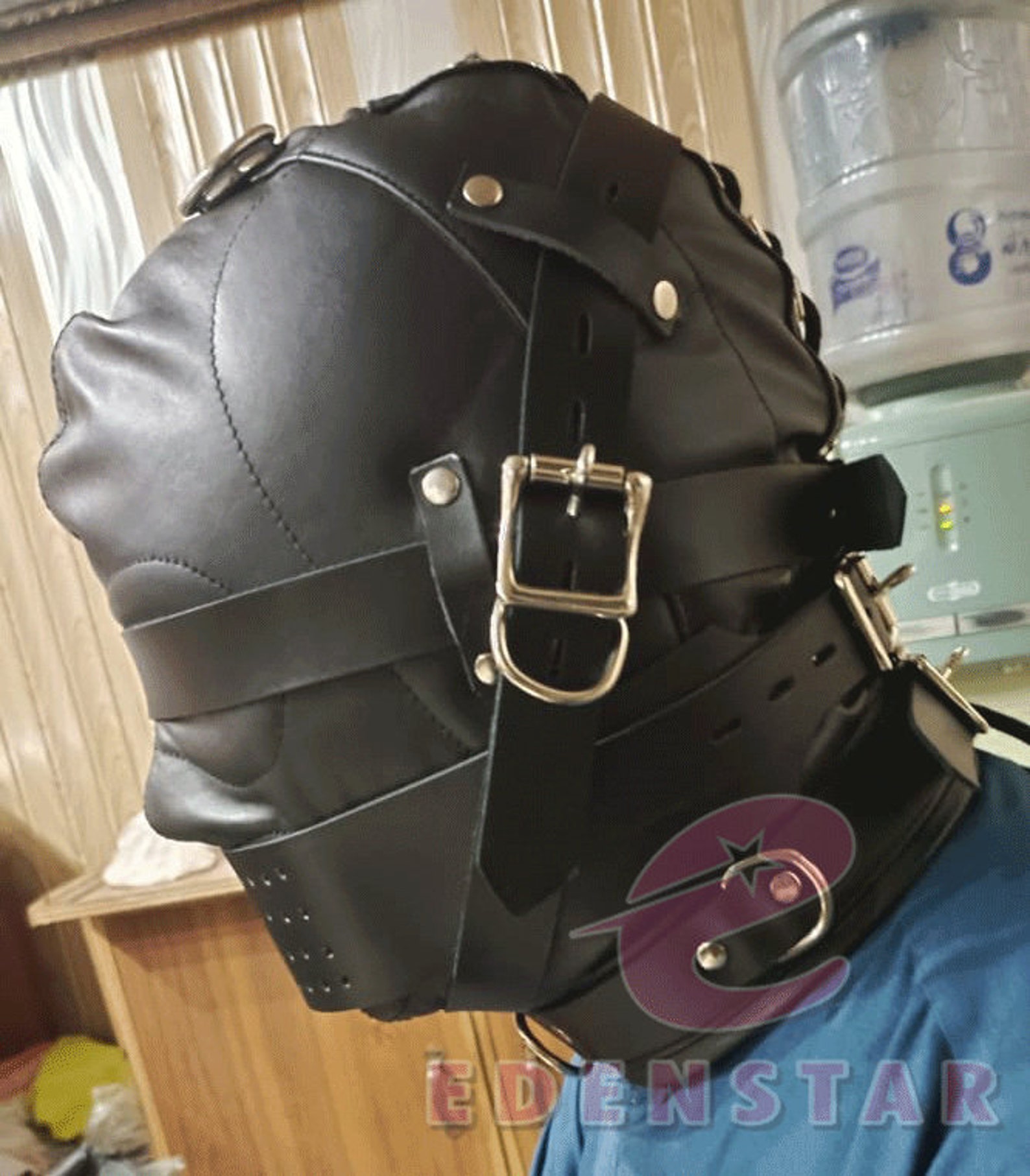 Men 100% Real Cowhide Leather Mask, Leather Full Face Hood Costume ...