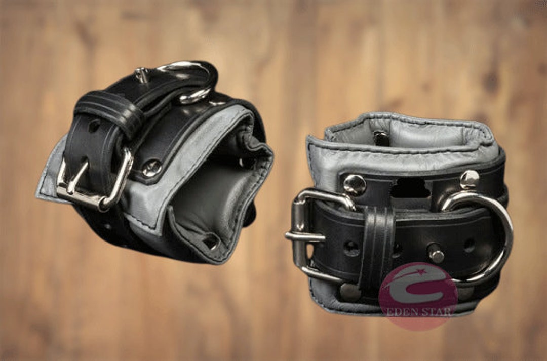 Real Luxury Padded Leather Wrist Cuff, Soft Black Double Padded Leather ...