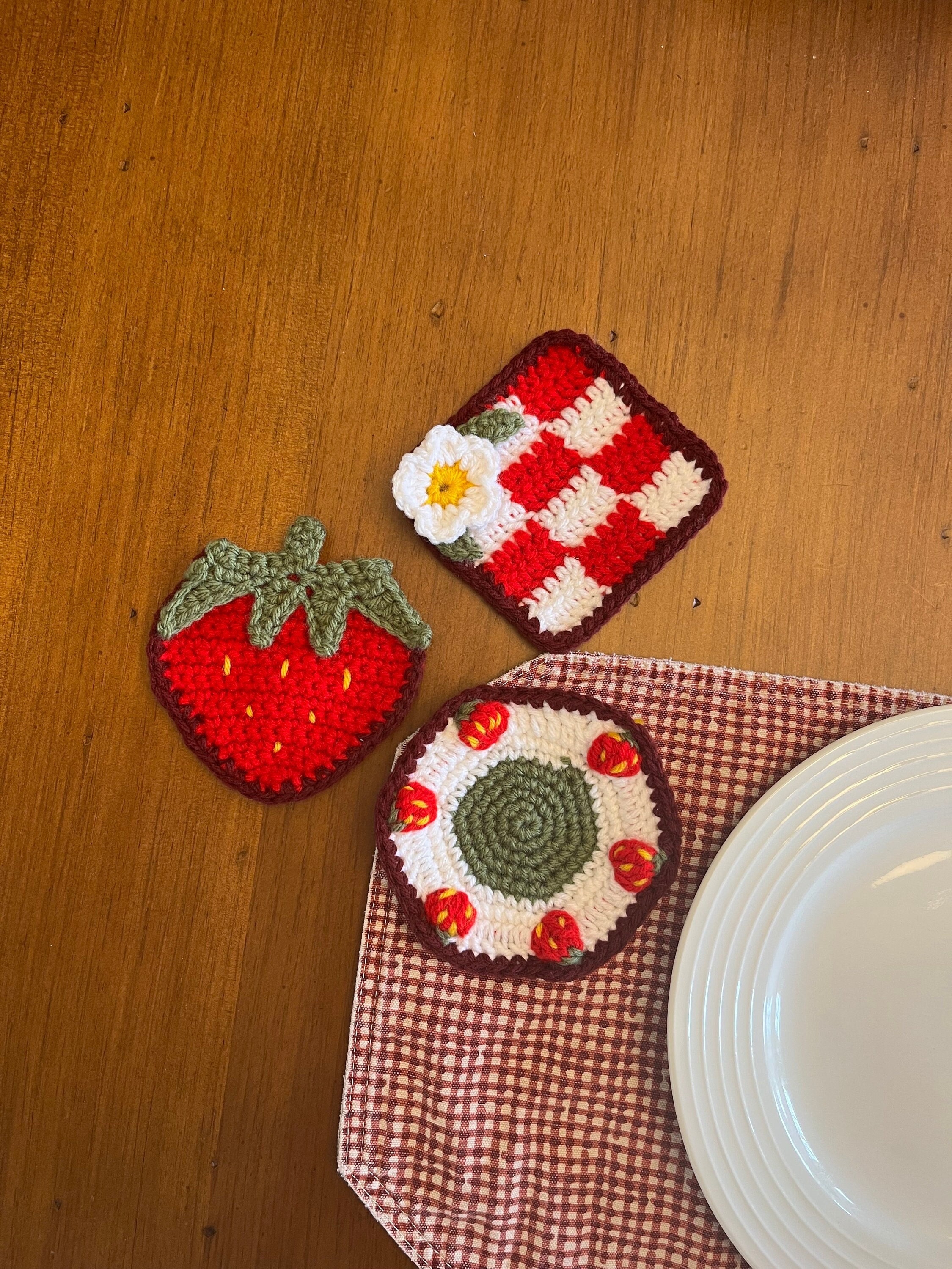 Strawberry Crochet Coaster PDF Pattern, Crochet Coaster Set ...