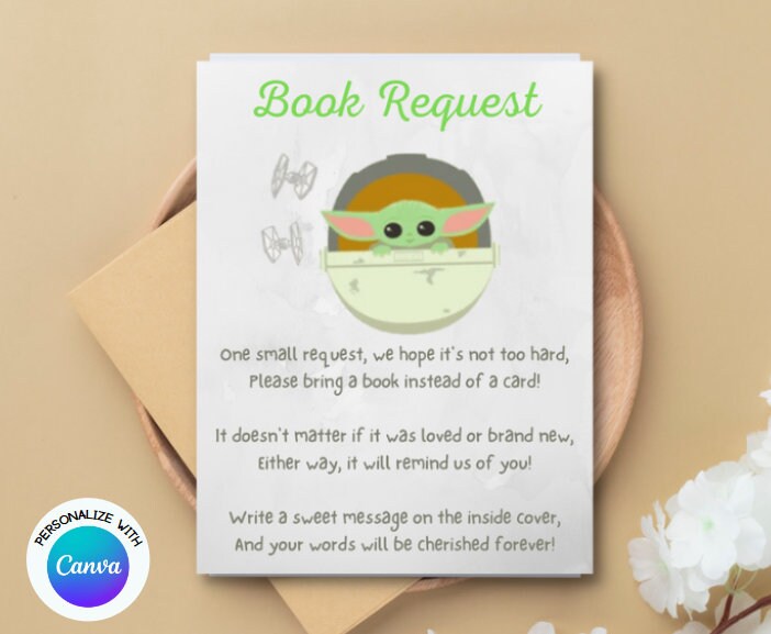 Baby Yoda Baby Shower Book Request Card, Star Wars Baby Shower, Book ...