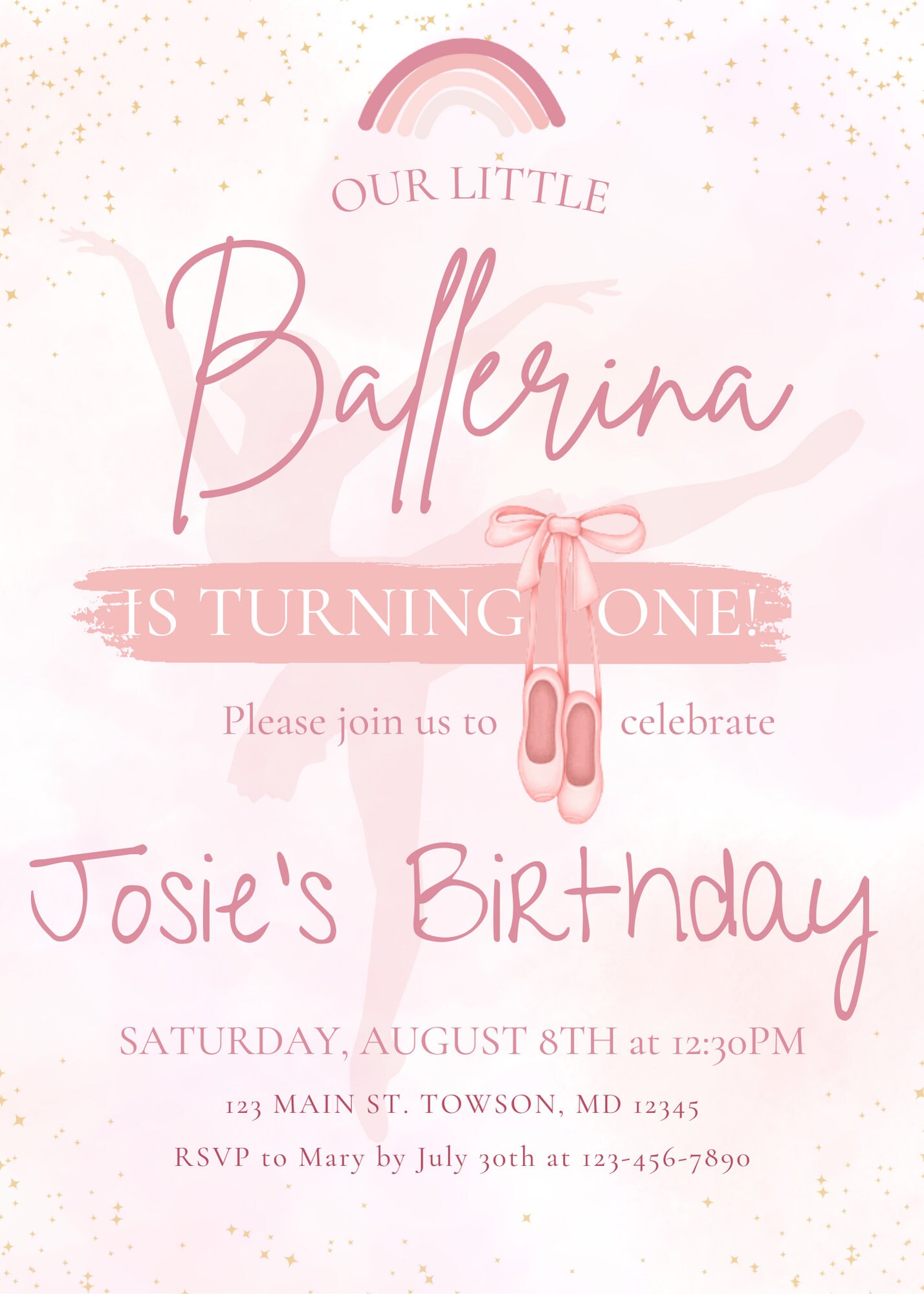 Ballerina Birthday Party Invitation, Baby Girl Birthday Party ...
