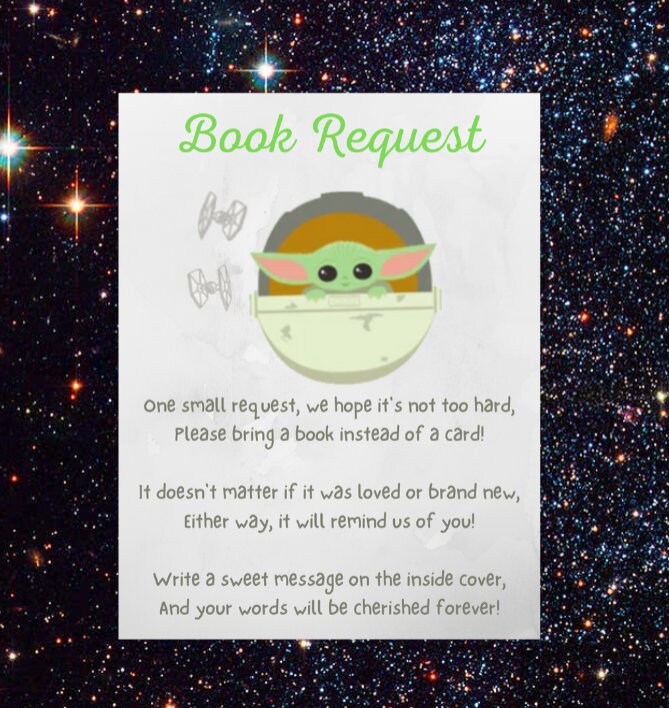 Baby Yoda Baby Shower Book Request Card, Star Wars Baby Shower, Book ...