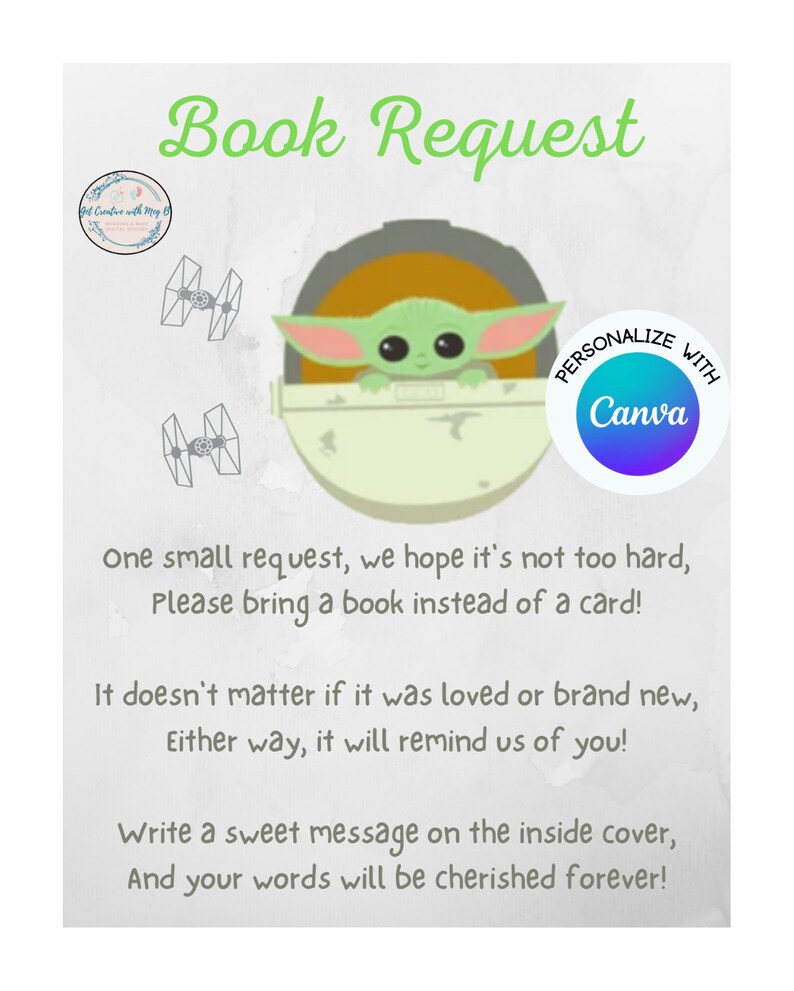 Baby Yoda Baby Shower Book Request Card, Star Wars Baby Shower, Book ...
