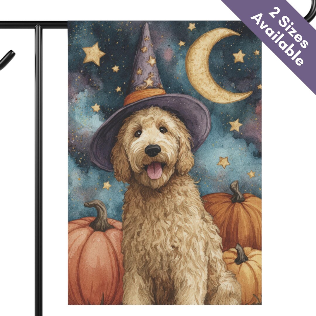Goldendoodle Halloween Garden Flag Gift, Tan Apricot Labradoodle ...