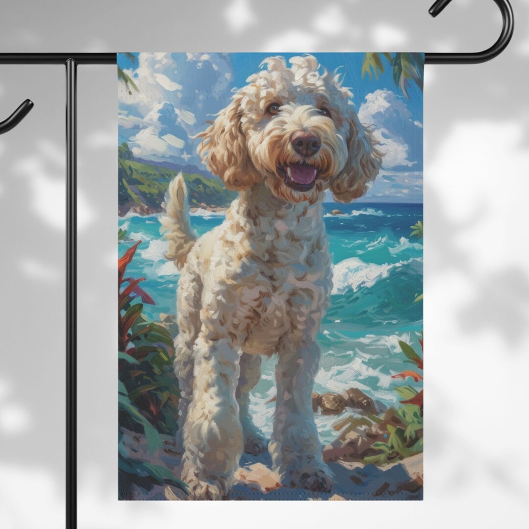 White Goldendoodle Beach Garden Flag, Cream Labradoodle House Flag for ...