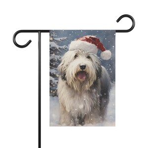 Old English Sheepdog Christmas Garden Flag, Santa Hat OES House Flag ...