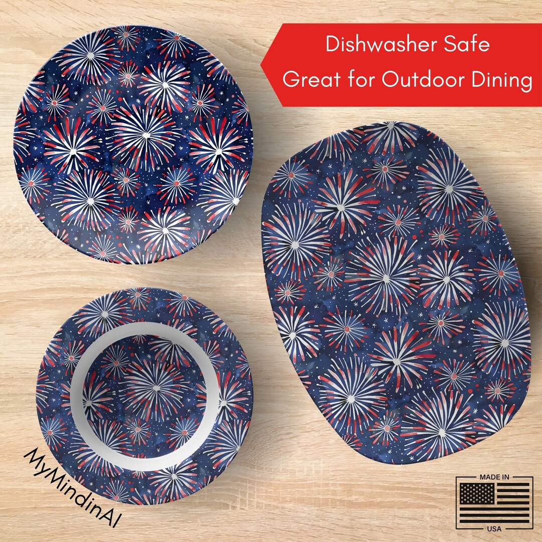 Fireworks Plates Platters 4th of July Patriotic Party Decor, Matching ...