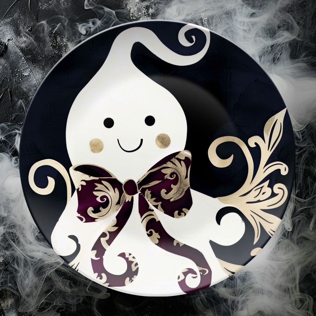 Cute Ghost Halloween Plate, Coquette Bow Ghost Decor, Moody Dark ...