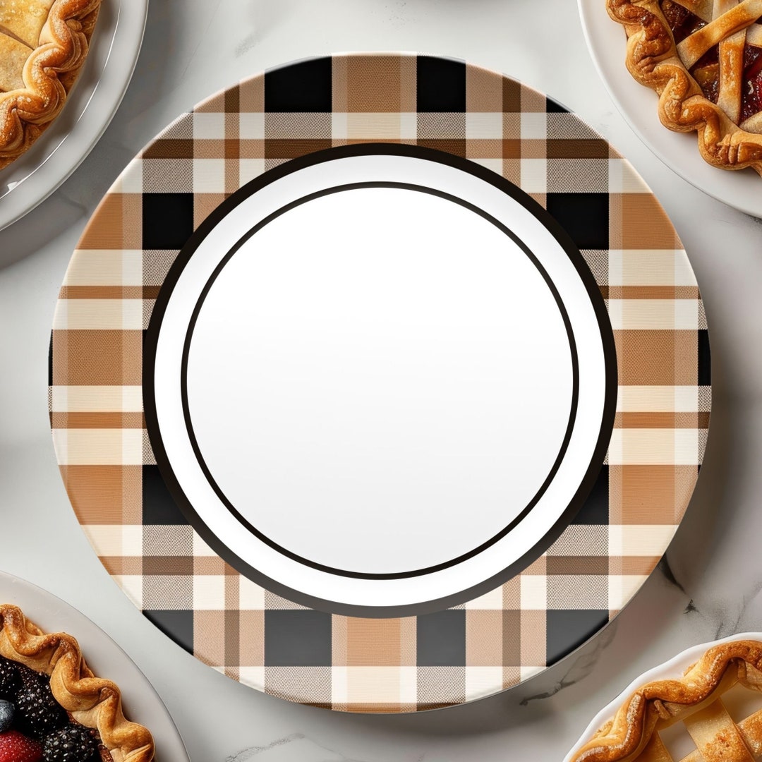 Fall Plaid Plate Thanksgiving Dinnerware, Autumn Plate Potluck Dish ...