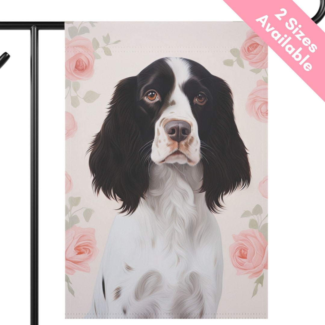 Black English Springer Spaniel Valentines Garden Flag, Spring Black and ...