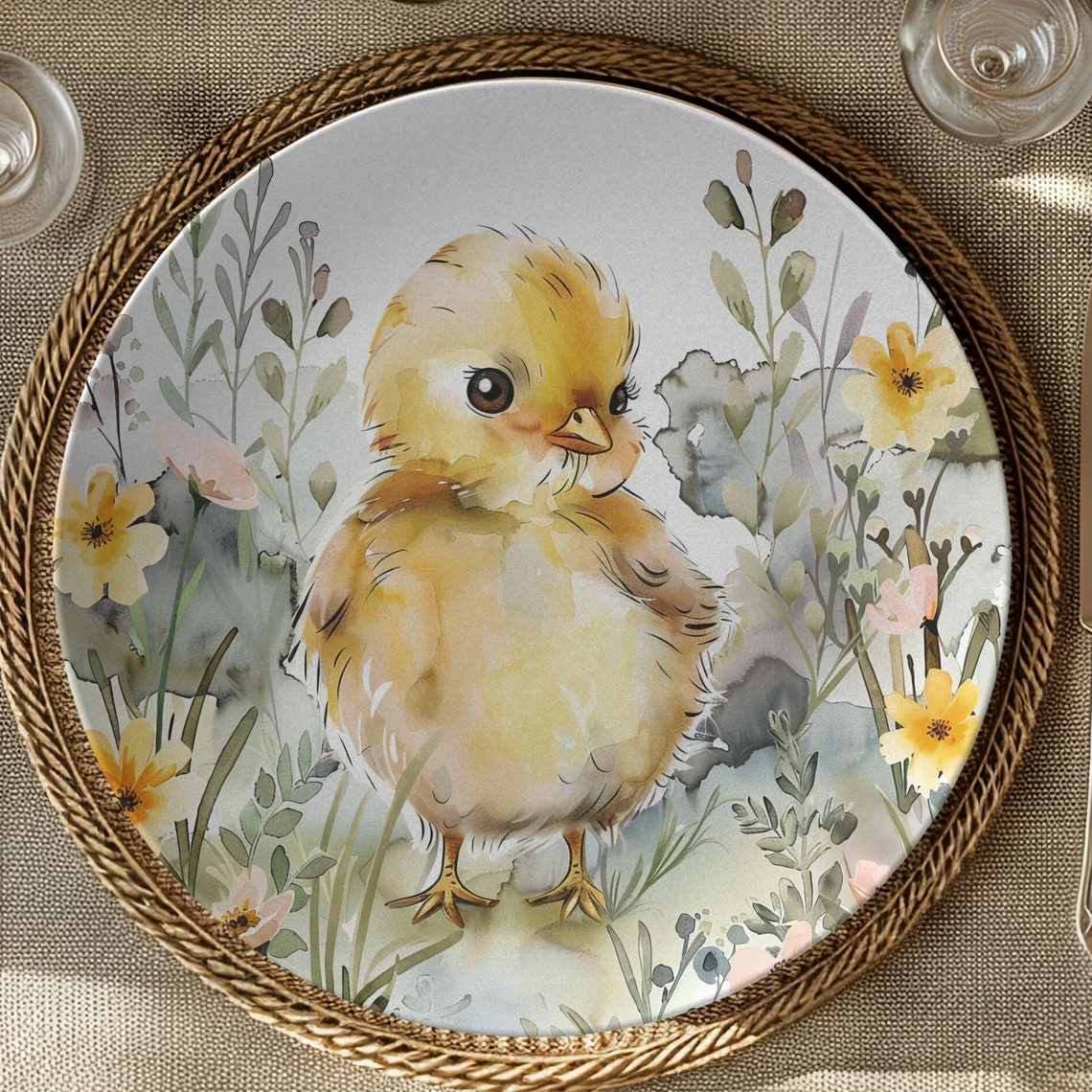 Easter Chick Plates, 10" Round Baby Spring Chick Dish, Indoor Outdoor ...