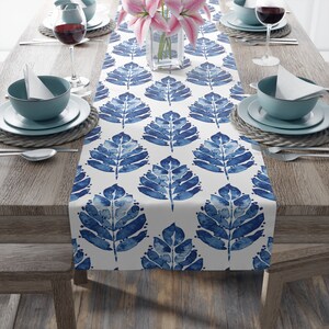 Summer Boho Table Runner, Royal Blue and White Tie Dye Fabric Table ...
