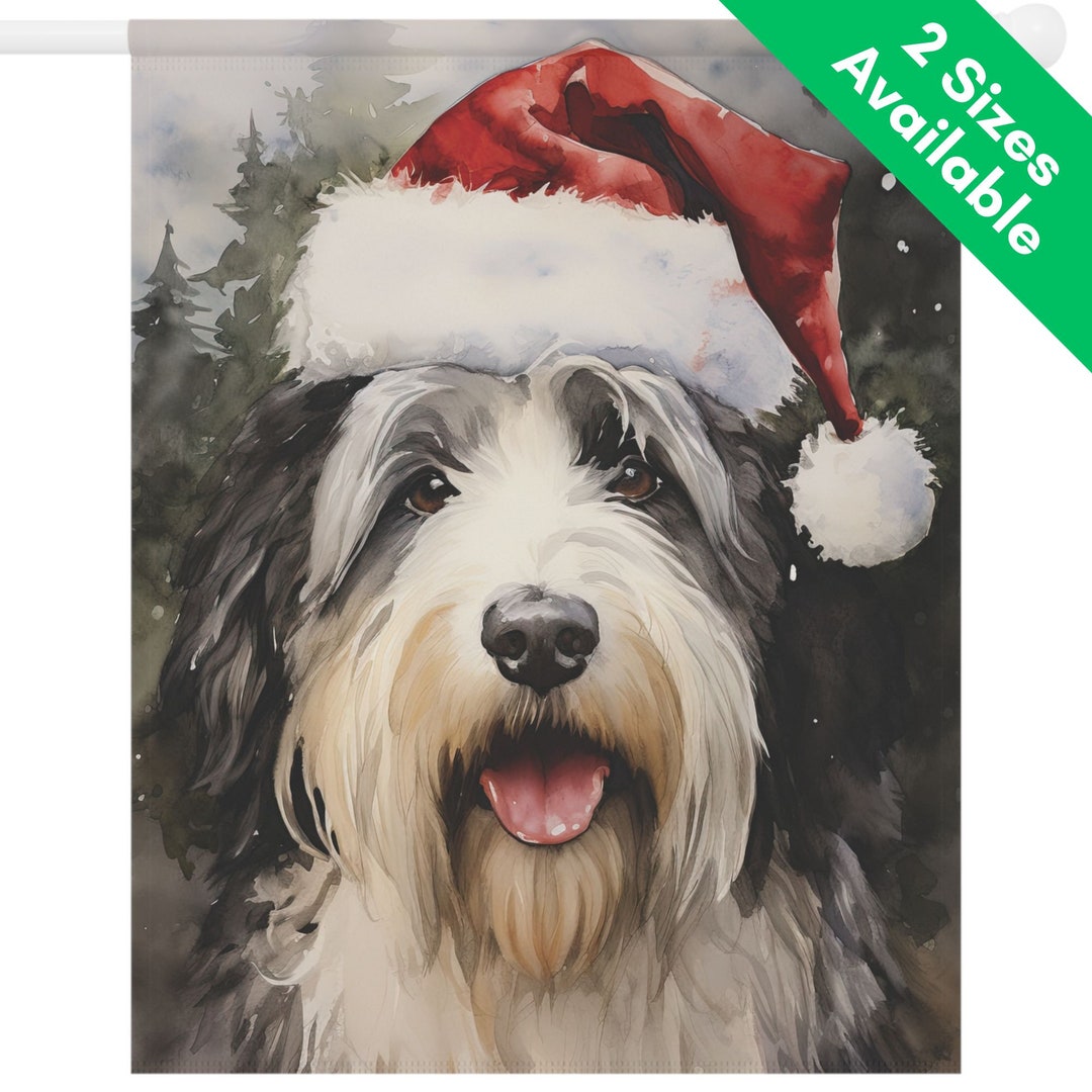 Old English Sheepdog Christmas Garden Flag, Santa Hat OES House Flag ...