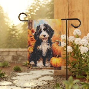 Bernedoodle Fall Garden Flag Gift | Tri Color Doodle House Flag ...