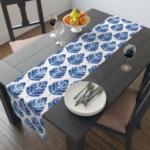 Summer Boho Table Runner, Royal Blue and White Tie Dye Fabric Table ...