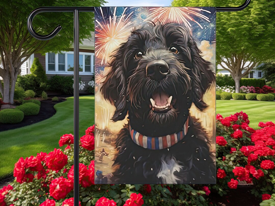4th of July BLACK Goldendoodle Garden Flag | Patriotic BLACK ...