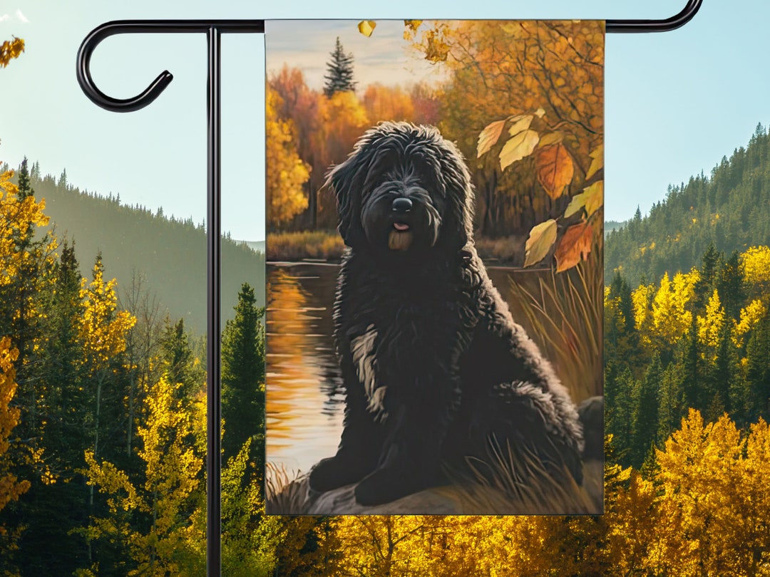 Black Goldendoodle Fall Garden Flag | Autumn Black Labradoodle Yard ...
