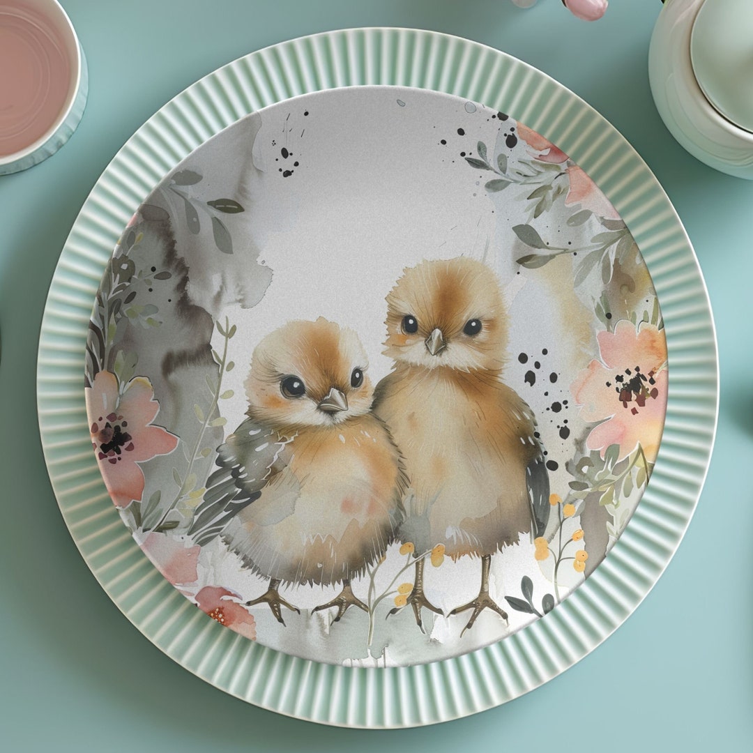Easter Chick Plates, 10" Round Baby Spring Chick Dish, Indoor Outdoor ...