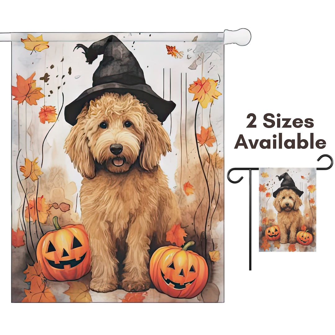Goldendoodle Halloween Garden Flag Gift | Tan Labradoodle Halloween ...