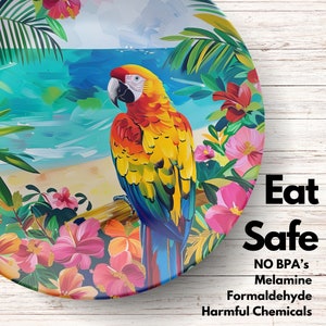 Macaw Parrot Plate Tropical Summer Dinnerware, Beach Home Luau Tiki ...