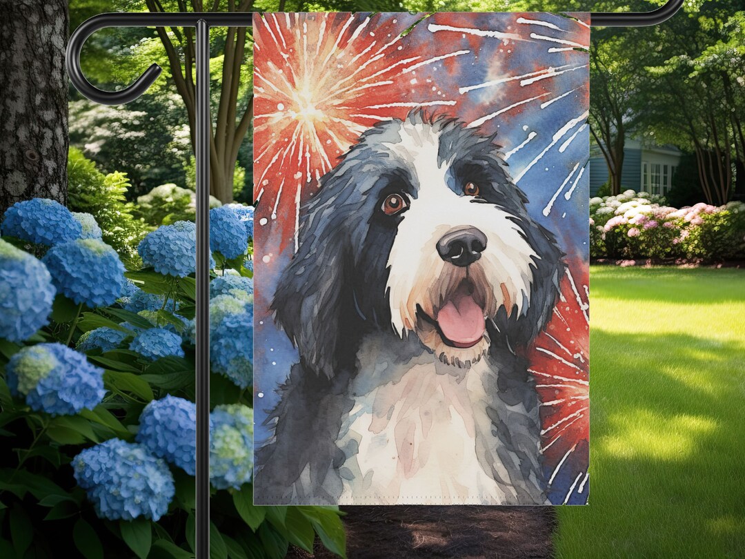 Sheepadoodle 4th of July Garden Flag | Patriotic Sheepadoodle Yard Art ...