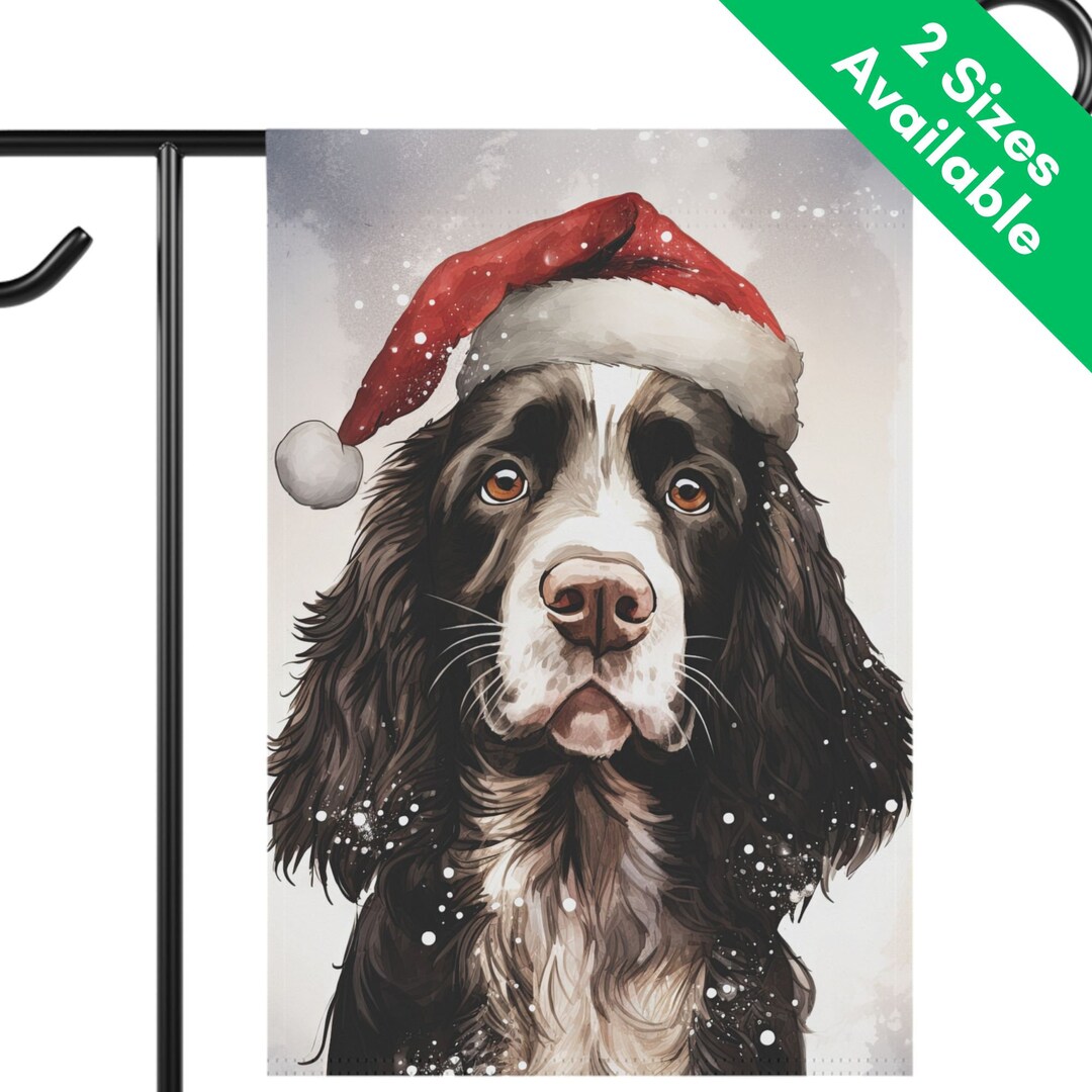 Black English Springer Spaniel Christmas Garden Flag, Santa Hat Black ...