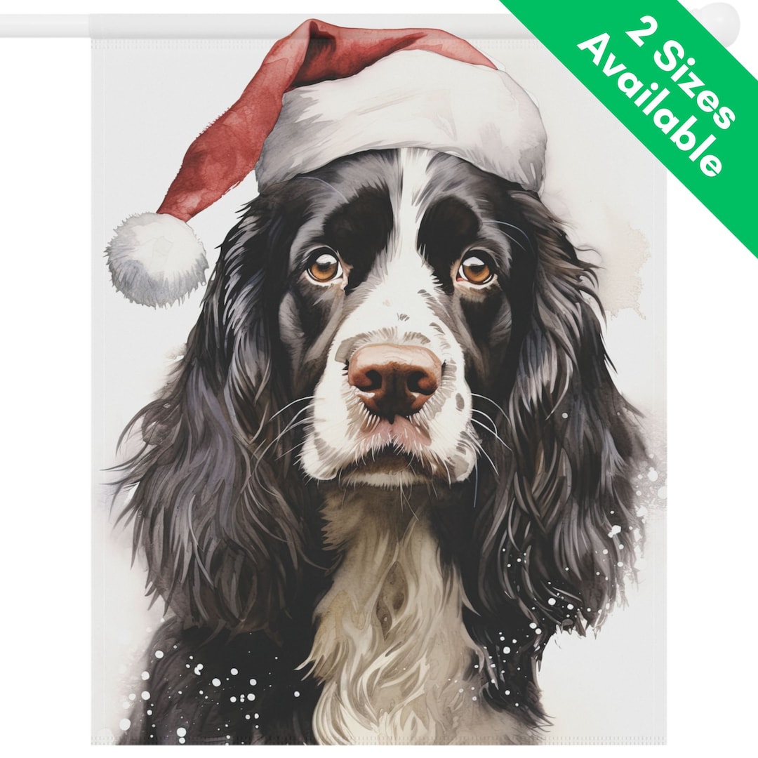 Black English Springer Spaniel Christmas Garden Flag, Santa Hat Black ...