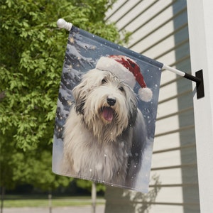 Old English Sheepdog Christmas Garden Flag, Santa Hat OES House Flag ...
