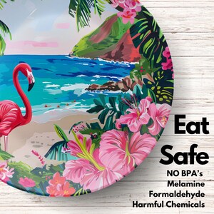 Pink Flamingo Plate Tropical Summer Dinnerware, Colorful Luau Tiki ...