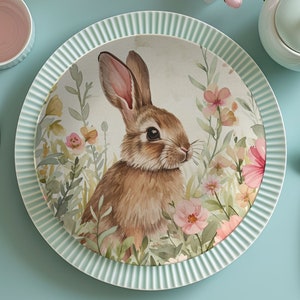 Easter Bunny Plates, Spring Rabbit 10" Round Plate, Indoor Outdoor ...