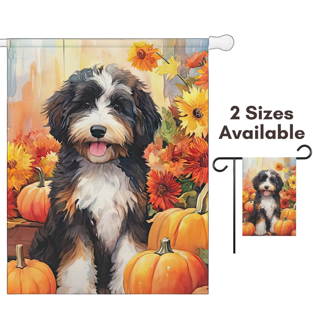 Bernedoodle Fall Garden Flag Gift | Tri Color Doodle House Flag ...