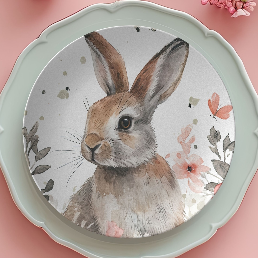 Easter Bunny Plates, Spring Rabbit 10" Round Plate, Indoor Outdoor ...