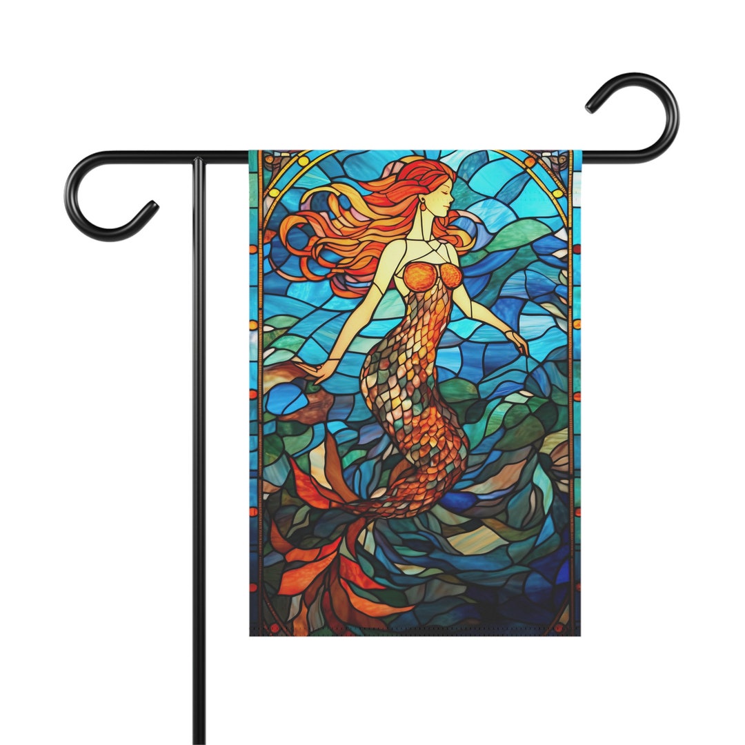 Mermaid Garden Flag With Stained Glass Style Art | Colorful Mermaidcore ...
