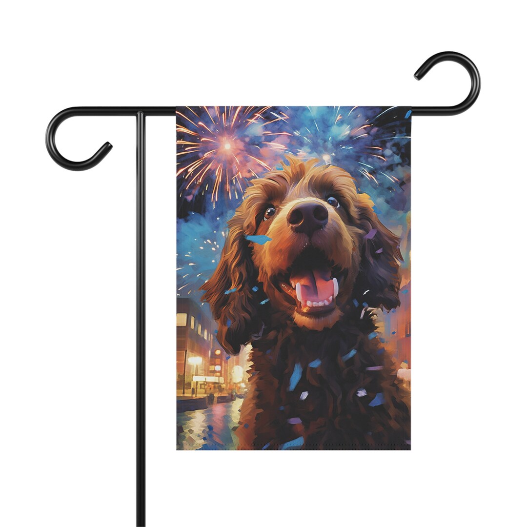 4th of July Chocolate Brown Goldendoodle Garden Flag Patriotic Brown ...