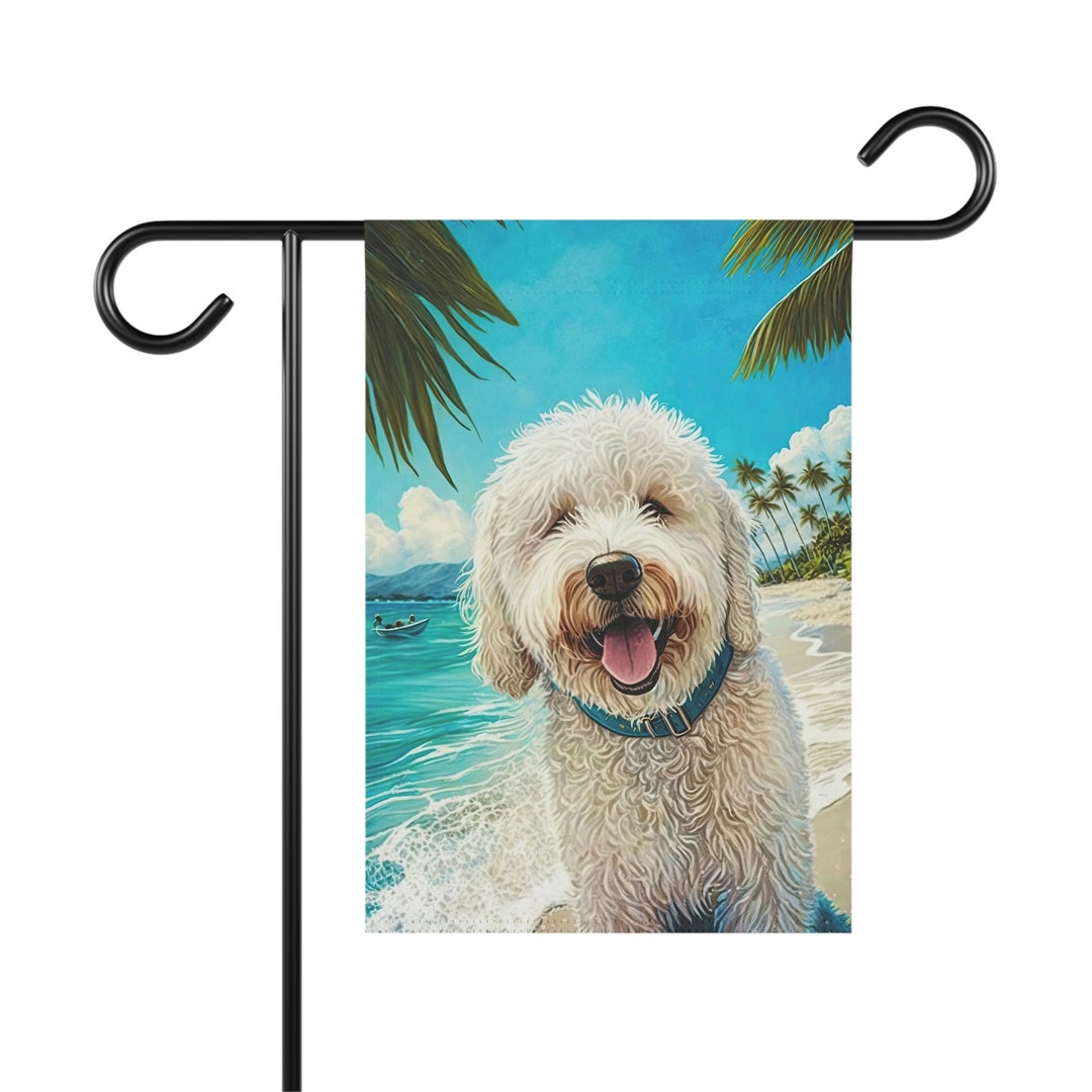 Summer White Goldendoodle Beach Flag White Labradoodle Garden Flag Gift ...