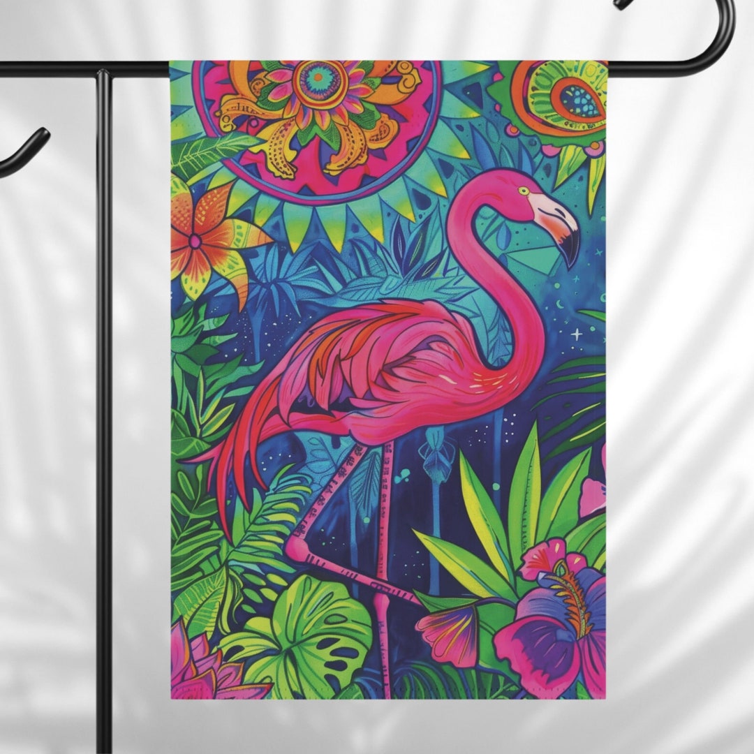 Pink Flamingo Garden Flag, Colorful Tropical Summer Yard Art Flag ...