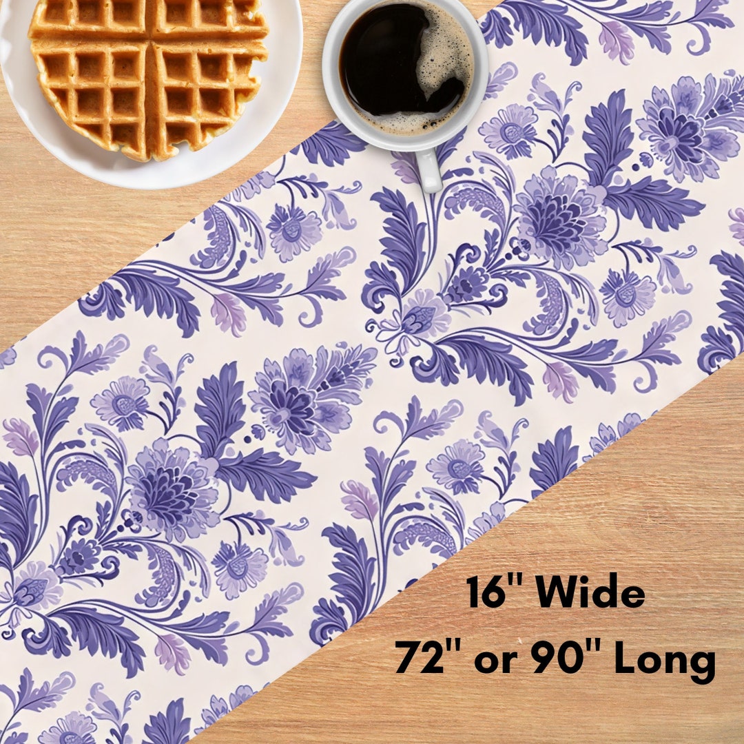 Regency Fabric Table Runner, Elegant Purple Rococo Era Inspired Cloth ...