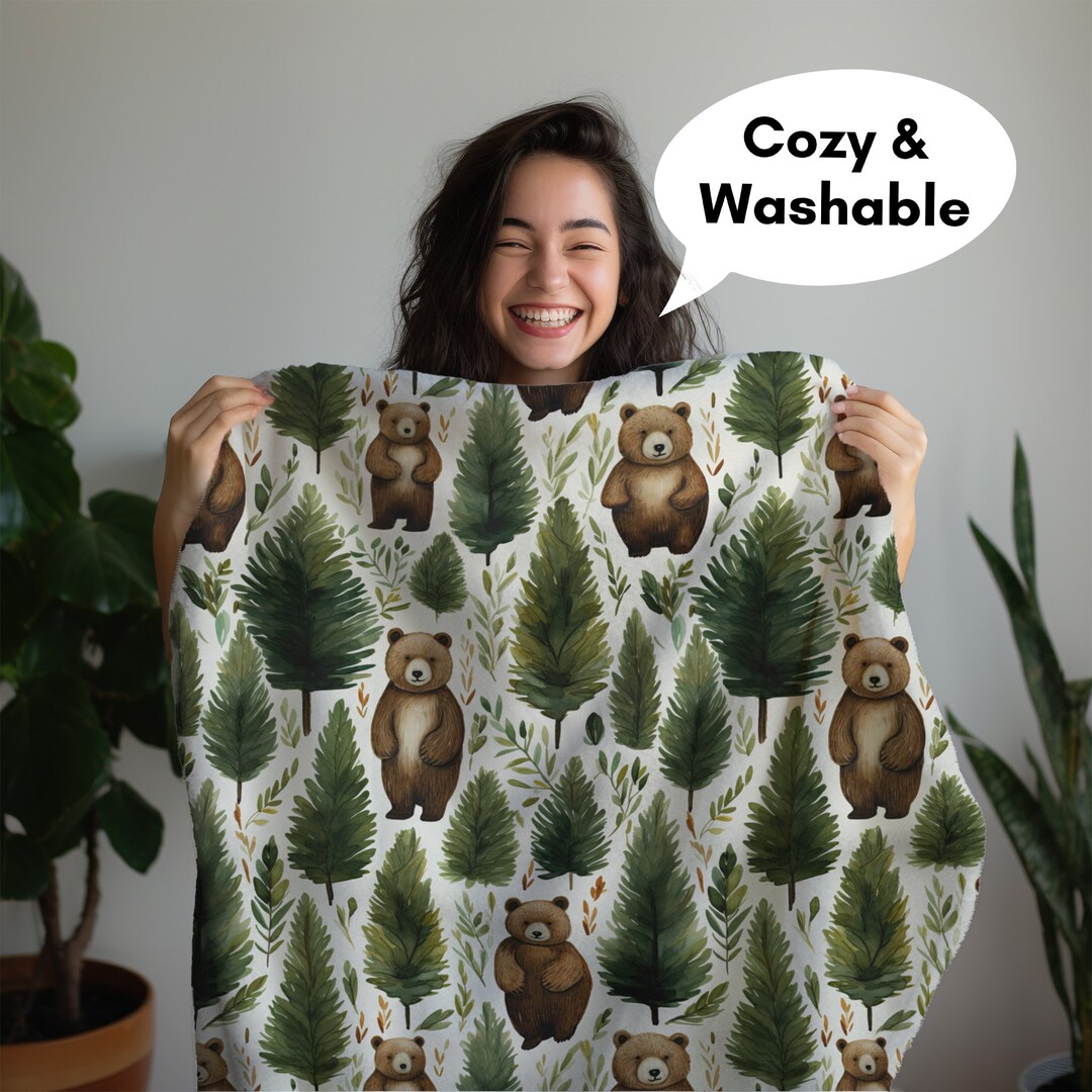 Forest and Brown Bears Sherpa Fleece Throw Blanket, Cozy Couch Throw ...