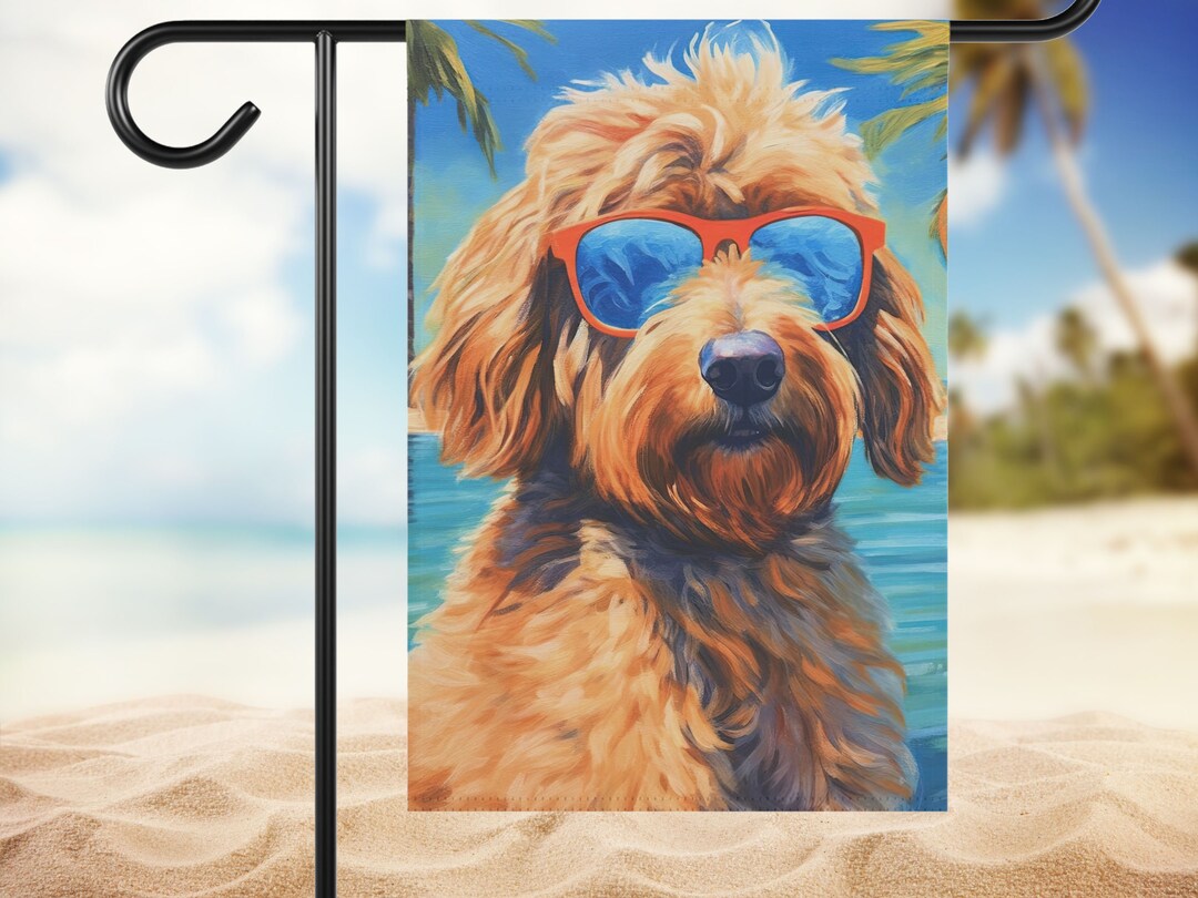 Cool Summer Goldendoodle Yard Flag Beach Labradoodle Wearing Sunglasses ...