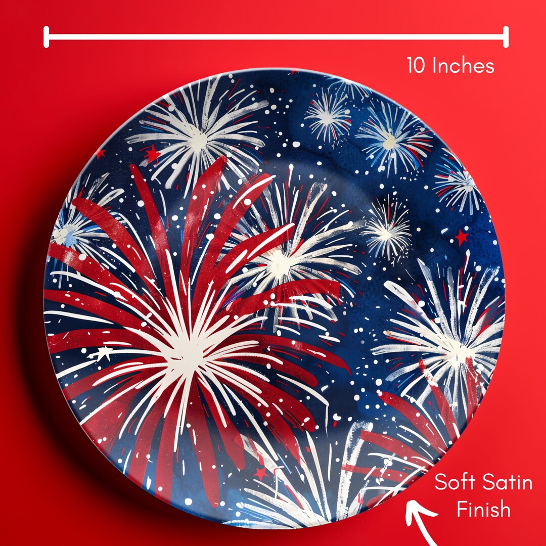 4th of July Fireworks Plates in Red White Blue Dinnerware Set, Indoor ...