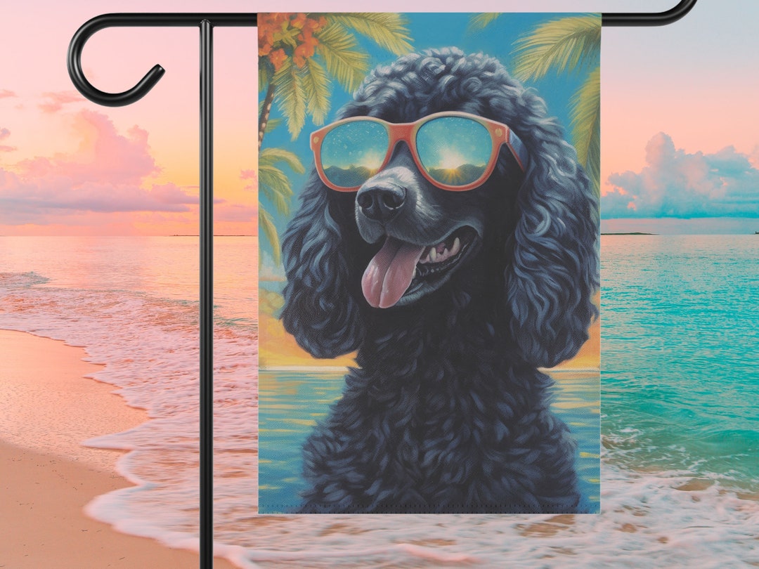 Summer Poodle Garden Flag | Black Poodle Wearing Sunglasses | Tropical ...