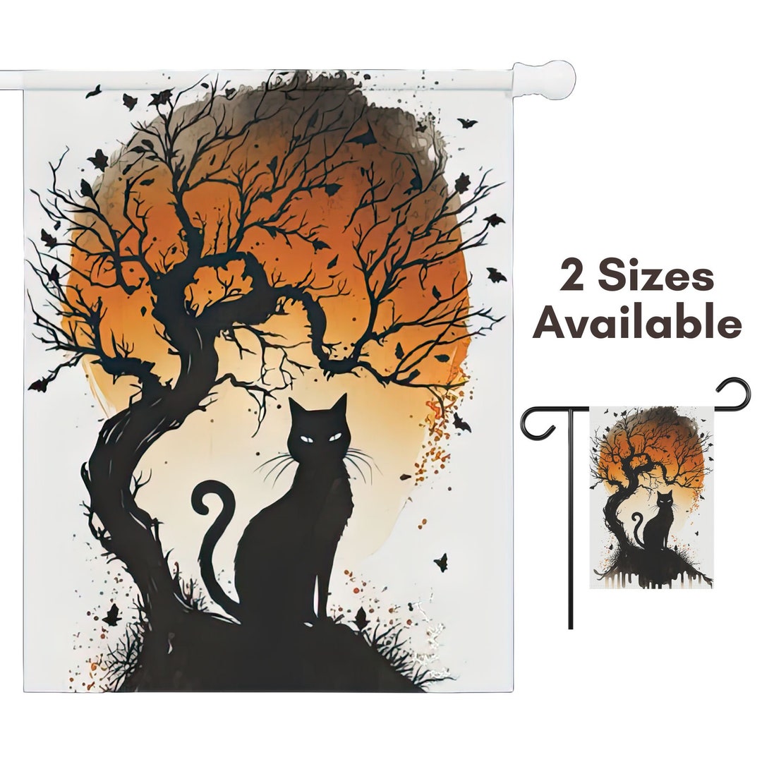 Minimalist Halloween Black Cat Flag | Black and White Art of Black Cat ...