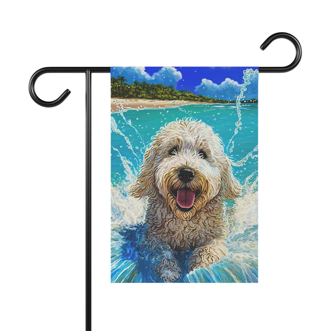 Summer White Goldendoodle Beach Flag White Labradoodle Garden Flag Gift ...