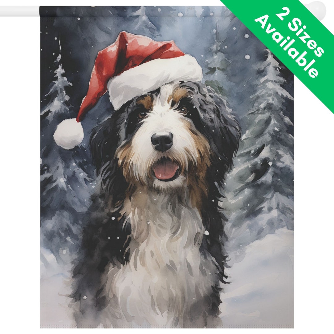 Bernedoodle Christmas Garden Flag, Santa Hat Bernedoodle House Flag ...