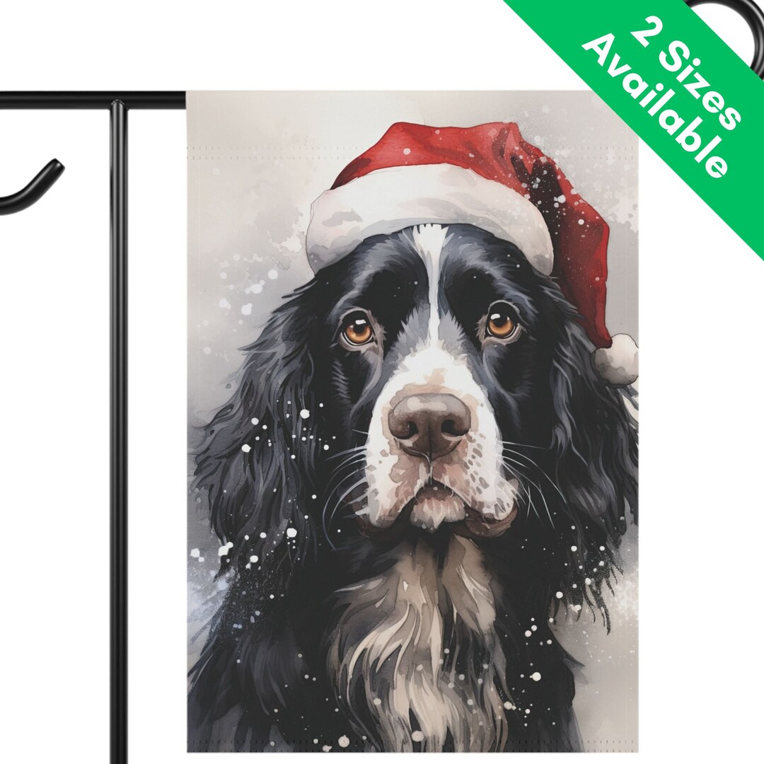 Black English Springer Spaniel Christmas Garden Flag, Santa Hat Black ...