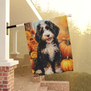 Bernedoodle Fall Garden Flag Gift | Tri Color Doodle House Flag ...